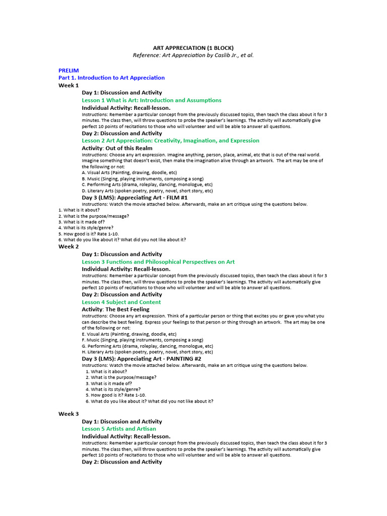 Art Appreciation Subject Outline | PDF | Genre | Paintings