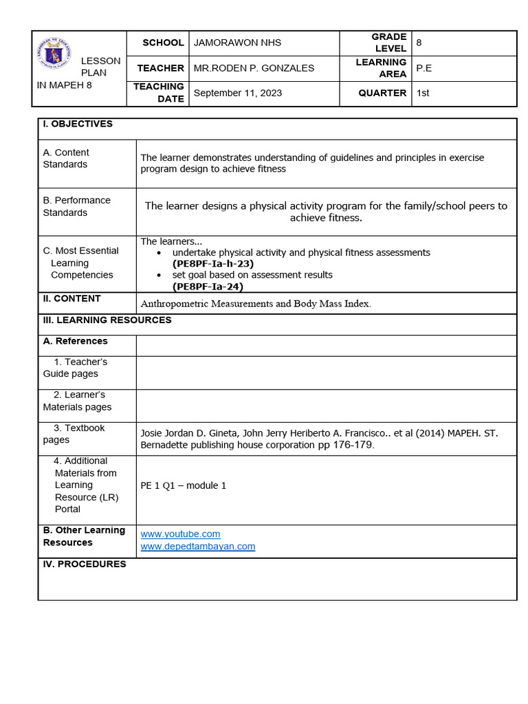 LESSON PLAN FIRST WEEK | PDF