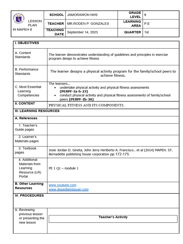 Lesson Plan First Week 2.2 | PDF