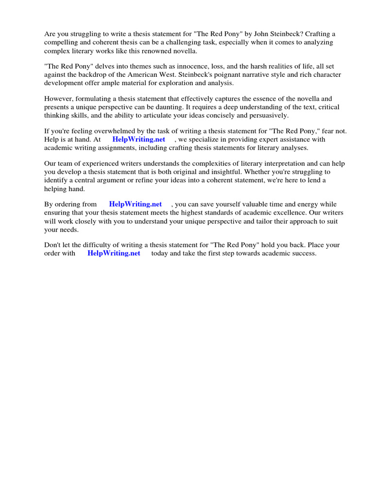 The Red Pony Thesis Statement | PDF | Thesis | Essays