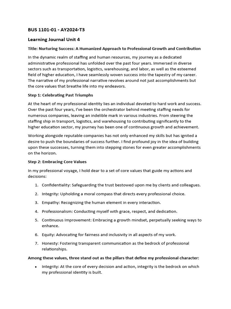 BUS 1102 Learning Journal Unit 4 | PDF