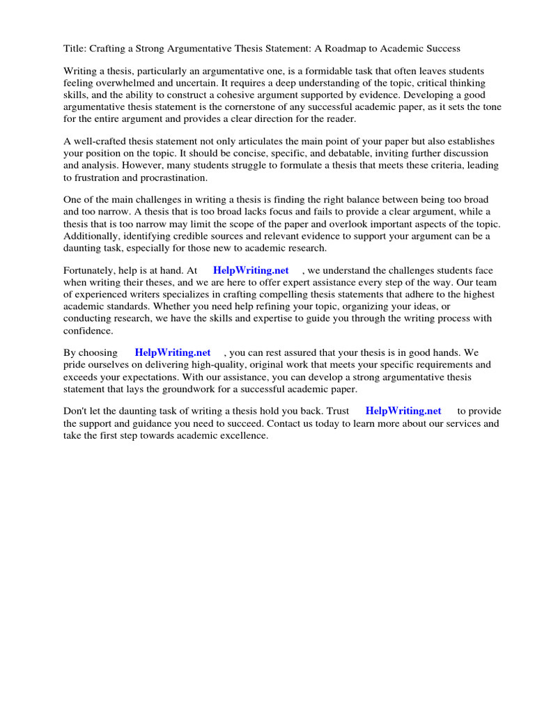 How To Develop A Good Argumentative Thesis Statement | PDF | Essays ...
