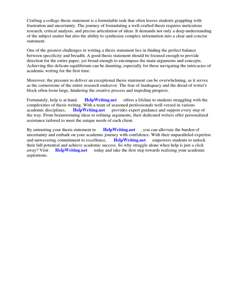 Examples of A Good College Thesis Statement | PDF | Essays | Thesis