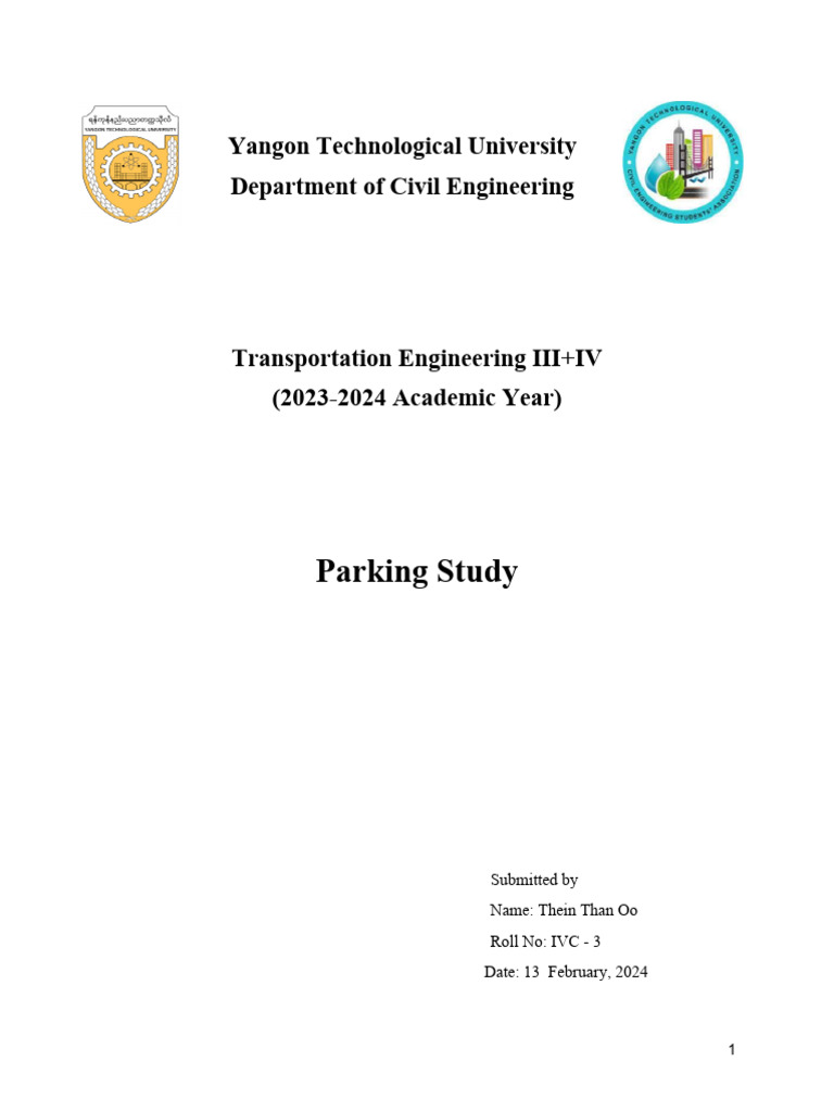 Parking Study Report - Thein Than Oo | PDF | Parking | Data