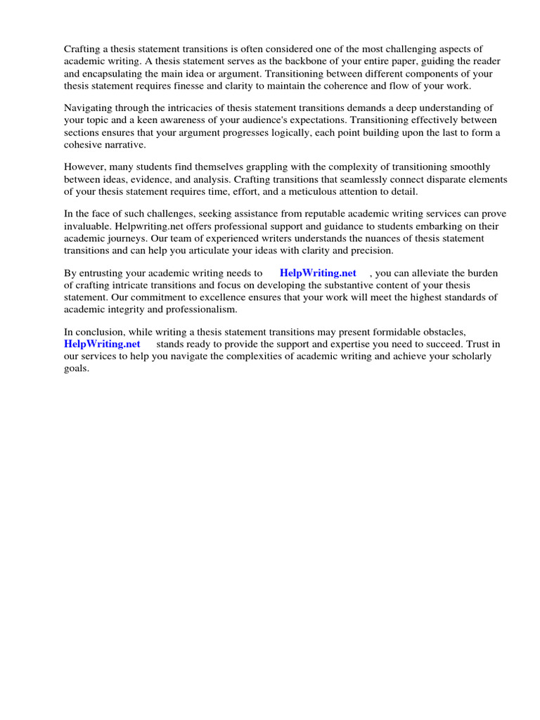 Thesis Statement Transitions | PDF | Essays | Logic