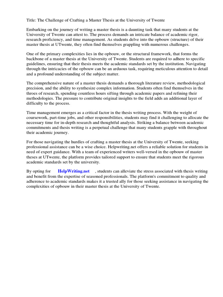 Opbouw Master Thesis Utwente | PDF