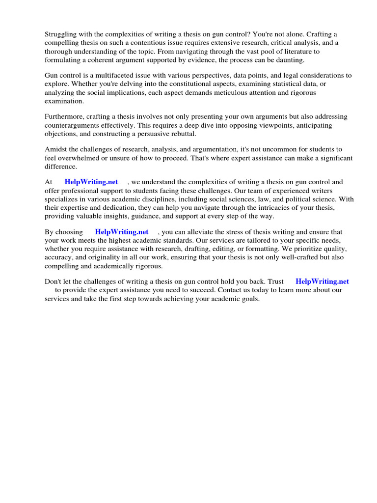 Thesis Gun Control Essay | PDF | Gun Control | Gun Violence In The ...