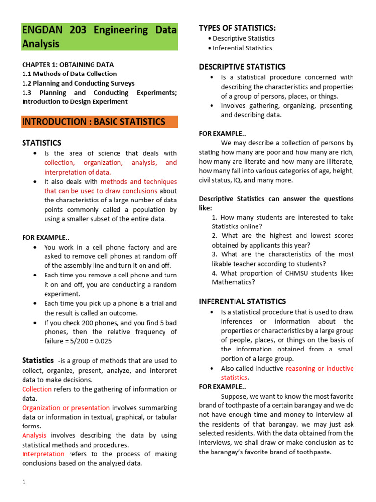ENGDAN 203 Engineering Data Analysis Topic 1 | Download Free PDF | Sampling (Statistics ...