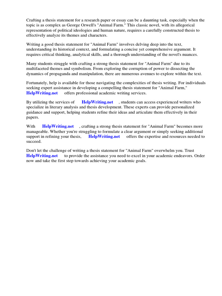 Good Thesis Statements For Animal Farm | PDF