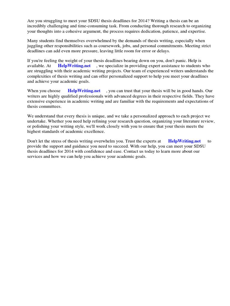 Sdsu Thesis Deadlines 2014 | PDF | Thesis | Academic Degree