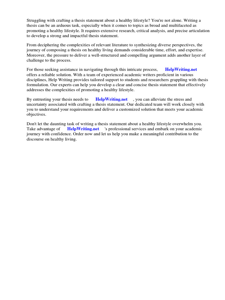 Thesis Statement About Healthy Lifestyle | Download Free PDF | Diet ...