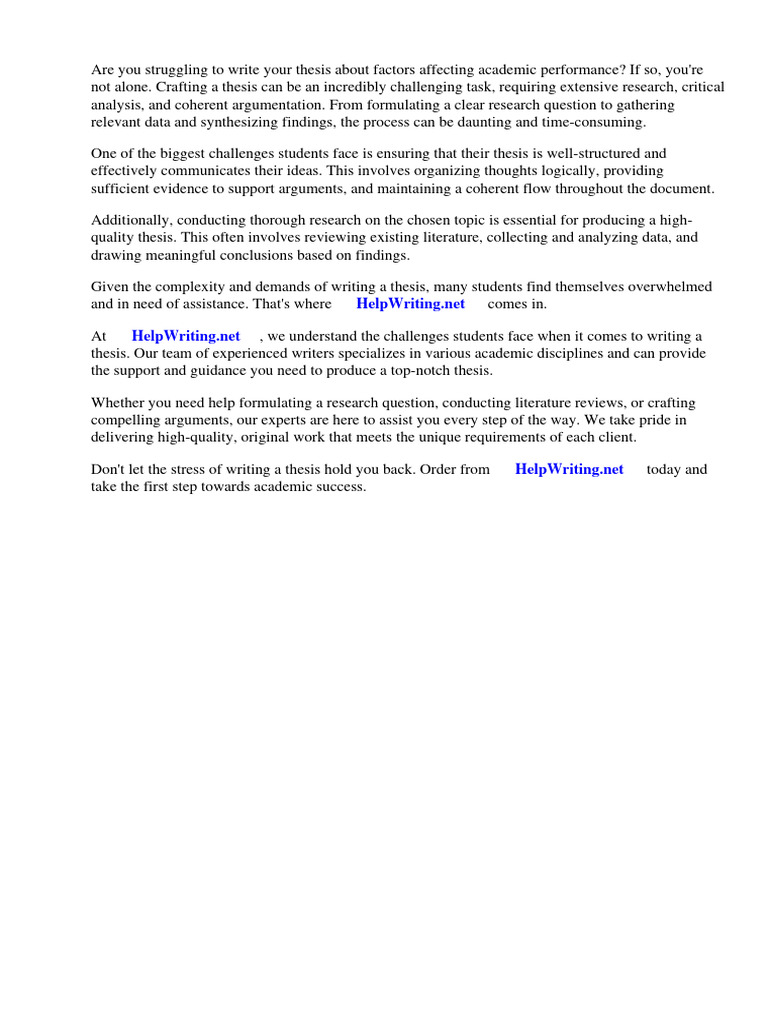 Thesis About Factors Affecting Academic Performance | PDF | Teachers ...
