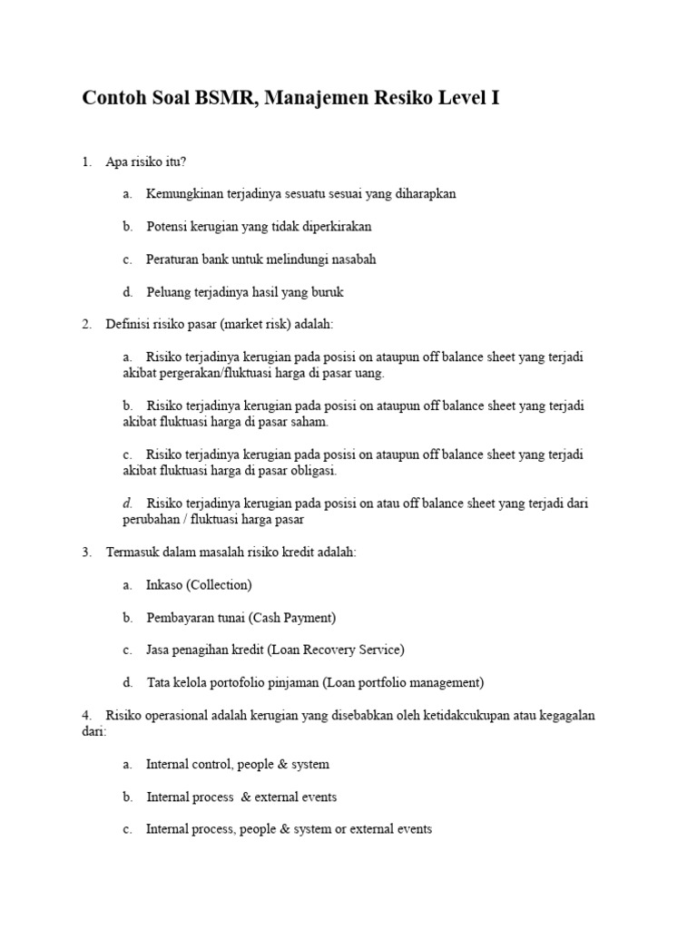 Contoh Soal BSMR | PDF | Bisnis | Pengelolaan Keuangan & Uang