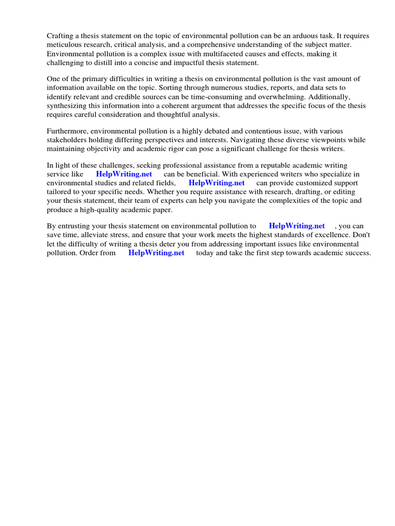 Thesis Statement Environmental Pollution | PDF | Natural Environment | Air Pollution