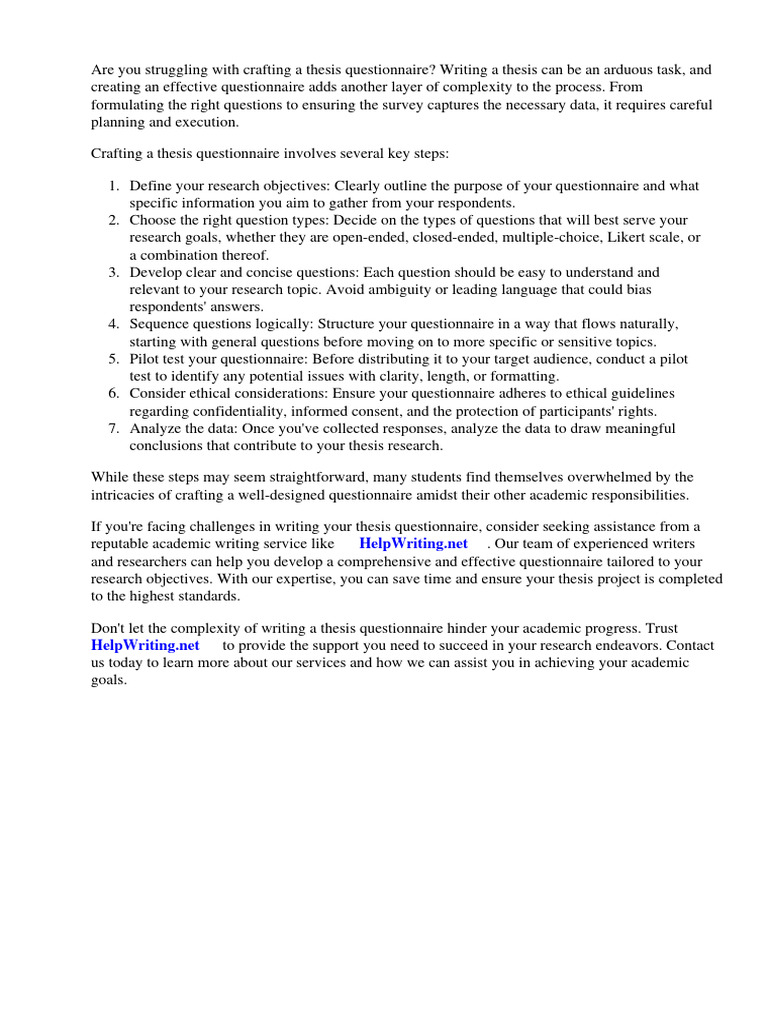 How To Write Thesis Questionnaire | Download Free PDF | Survey ...