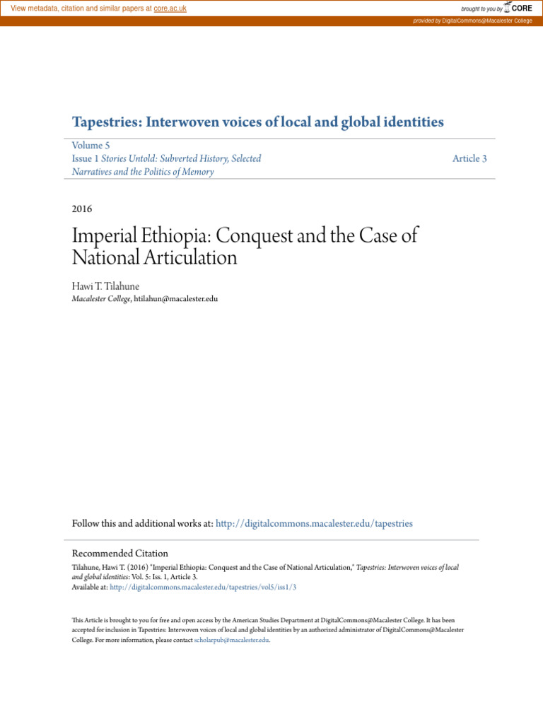 Imperial Ethiopia: Conquest and The Case of National Articulation | PDF
