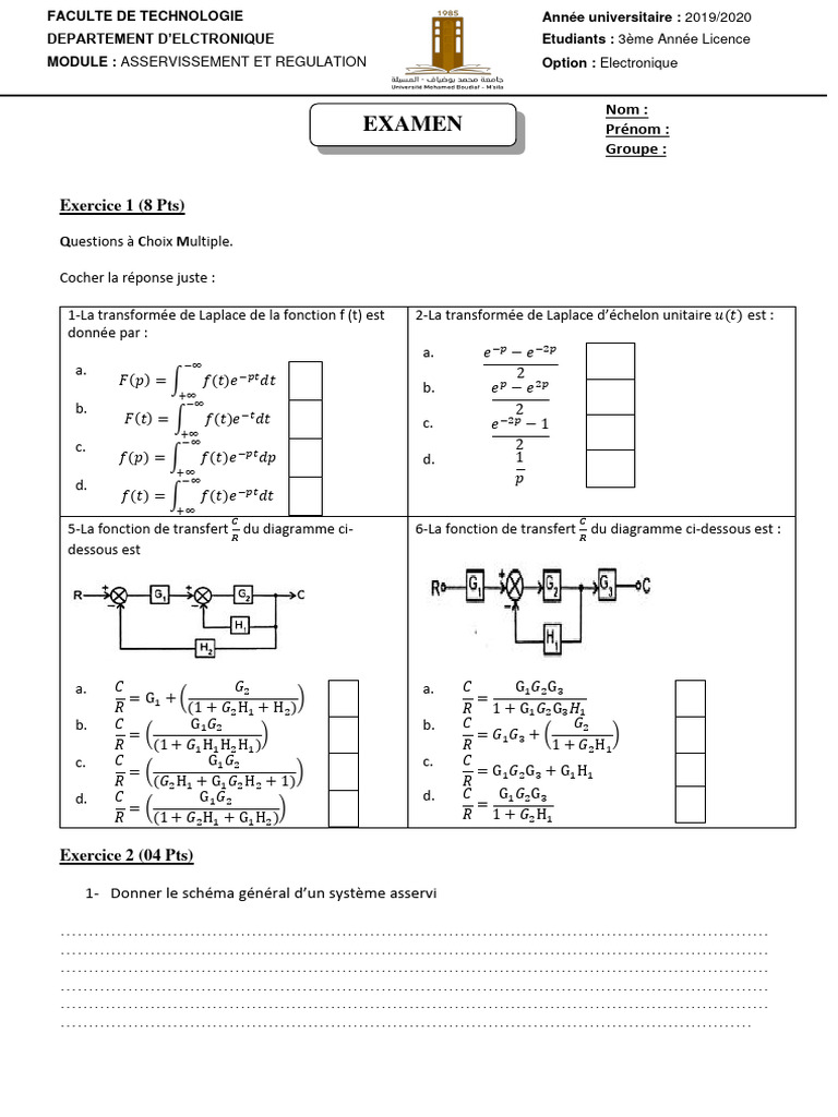 Examen1 Asservissement Et Régulation | PDF