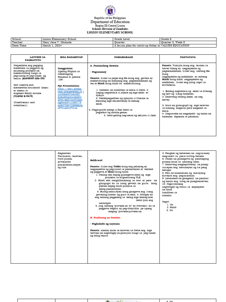 Esp6 Wk5 Lesson Exemplar | PDF