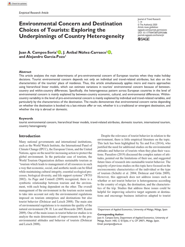 Environmental Concern and Destination Choices of Tourists - Exploring ...