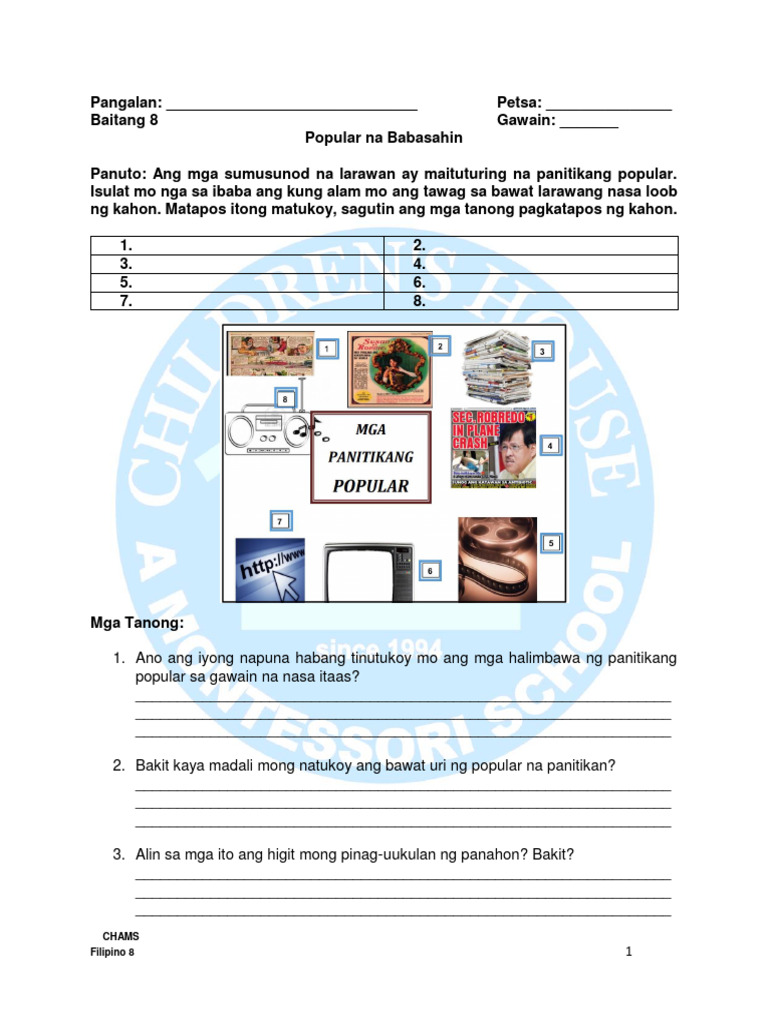 Filipino-8 - Worksheet-3rd-Quarter | PDF