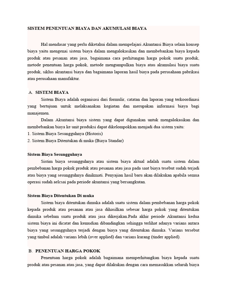 Sistem Penentuan Biaya Dan Akumulasi Biaya | PDF