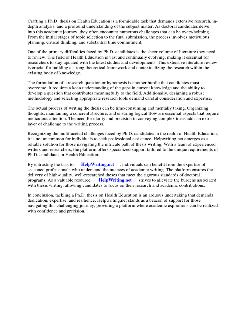 PHD Thesis On Health Education | PDF | Thesis | Doctor Of Philosophy