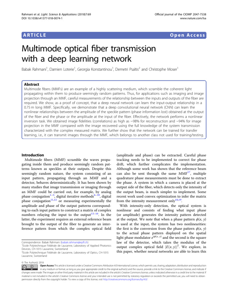 3 - Multimode Optical Fiber Transmission With A Deep Learning Network - 2018 | Download Free PDF ...