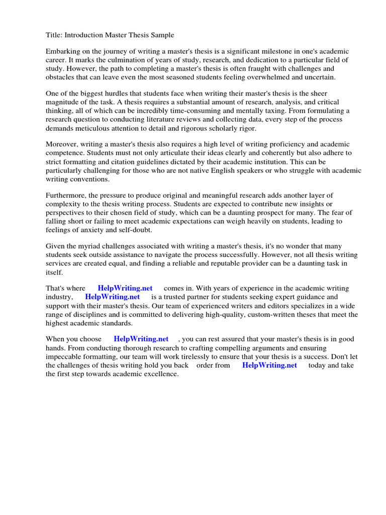Introduction Master Thesis Sample | PDF | Thesis | Essays