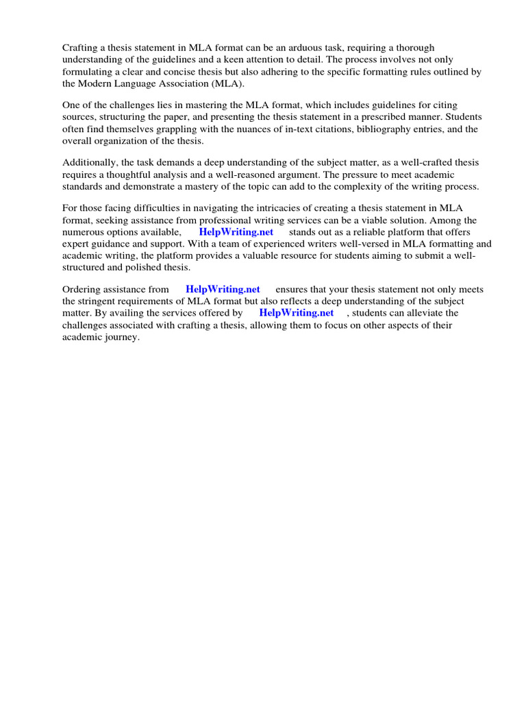 Thesis Statement in Mla Format Example | PDF | Thesis | Citation