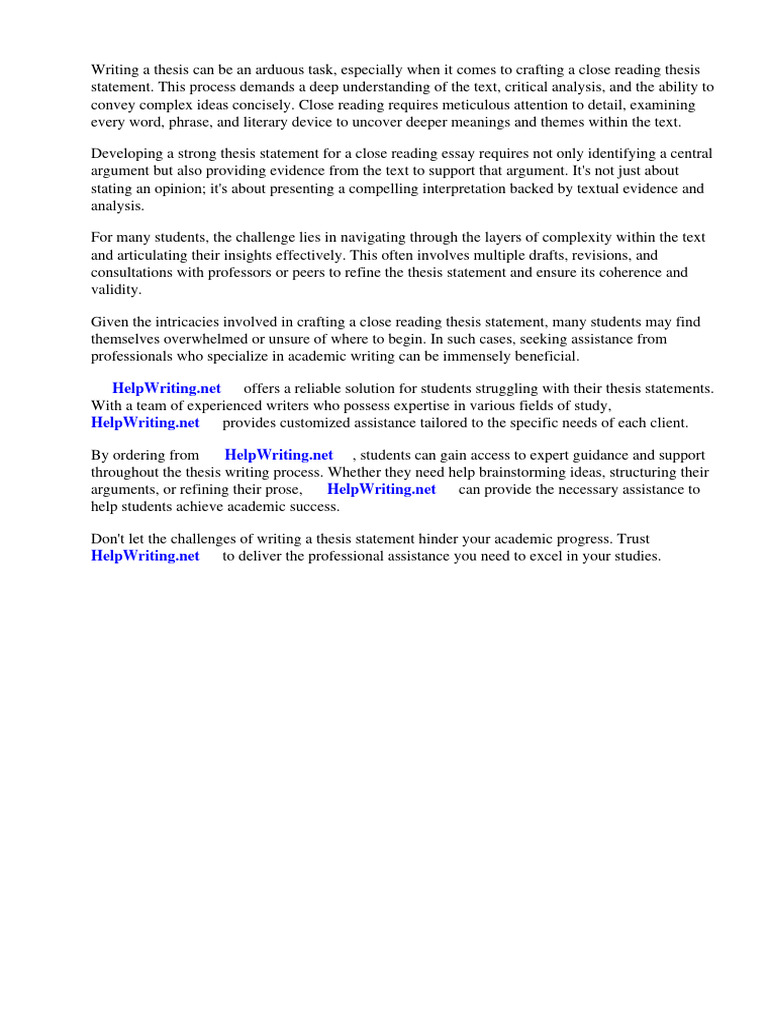 Close Reading Thesis Statement | PDF