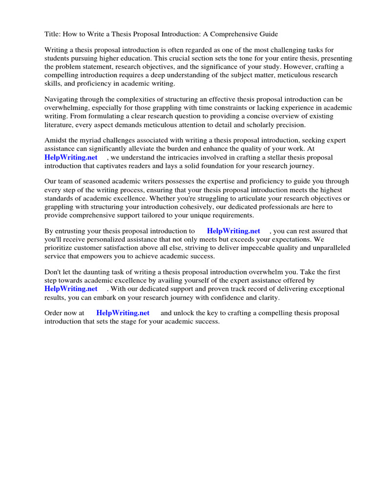 How To Write A Thesis Proposal Introduction | PDF | Thesis | Methodology