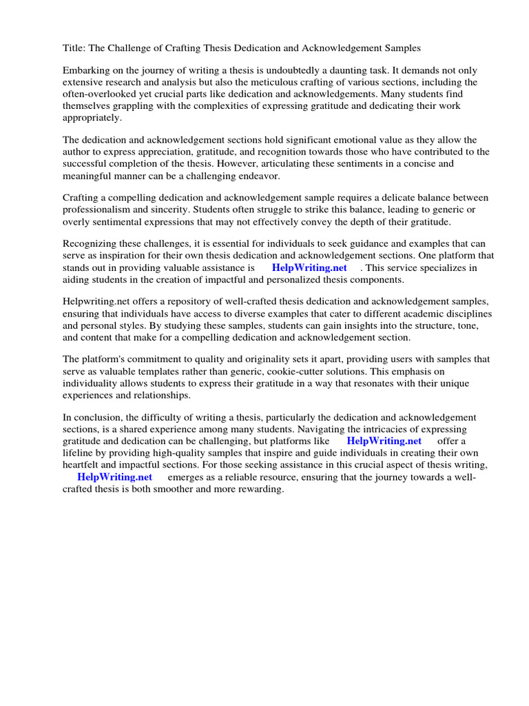 Thesis Dedication and Acknowledgement Sample | PDF | Customer ...