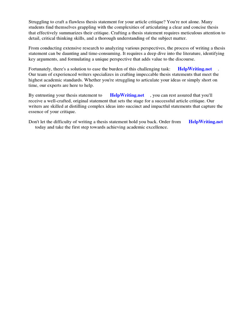 Article Critique Thesis Statement Examples | Download Free PDF | Essays ...