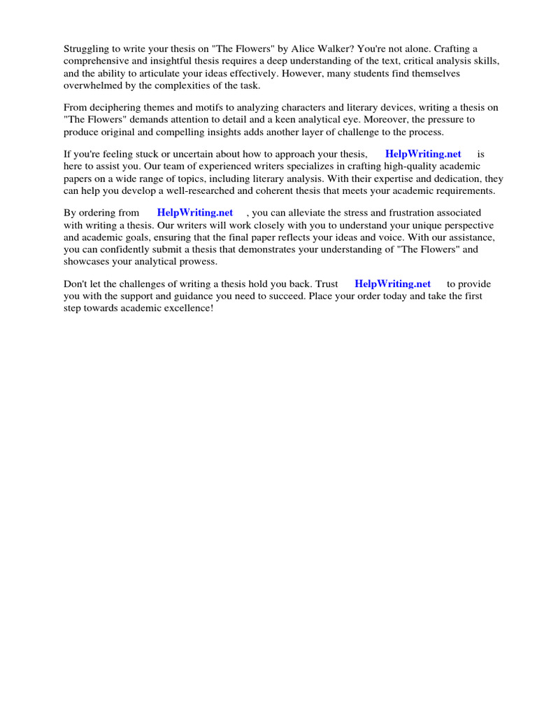 The Flowers Alice Walker Thesis | PDF | Thesis