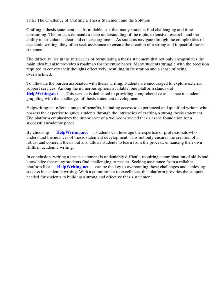 How To Build Up A Thesis Statement | PDF