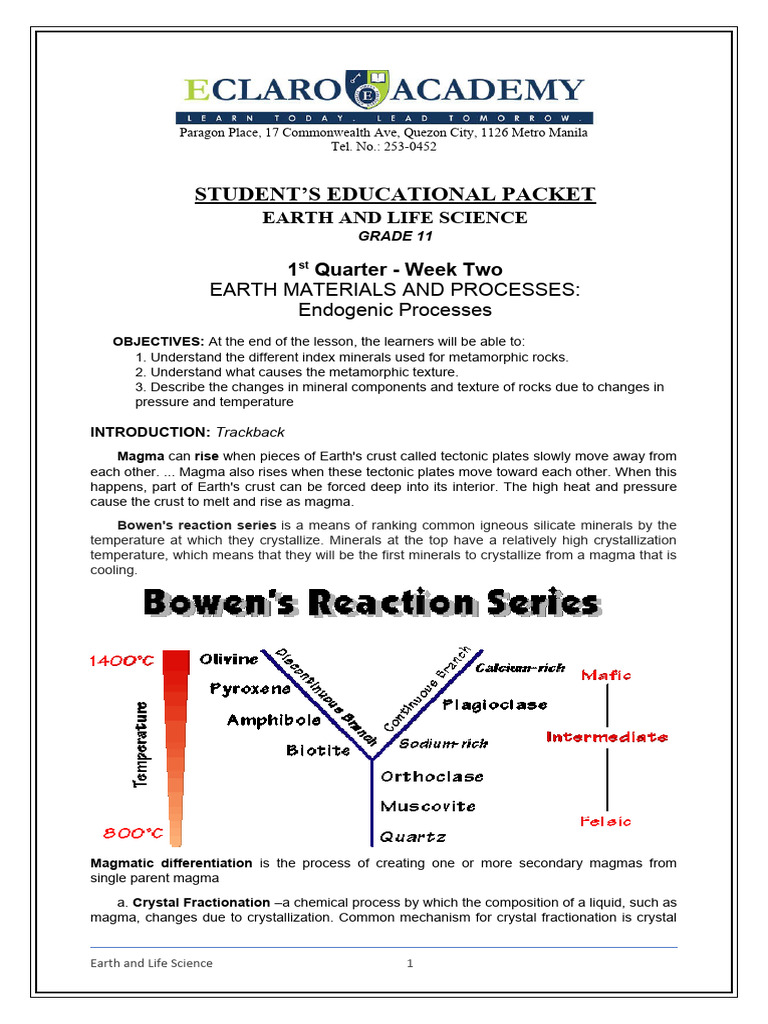 EALS Learning Packet Q1-07 | PDF | Magma | Rock (Geology)