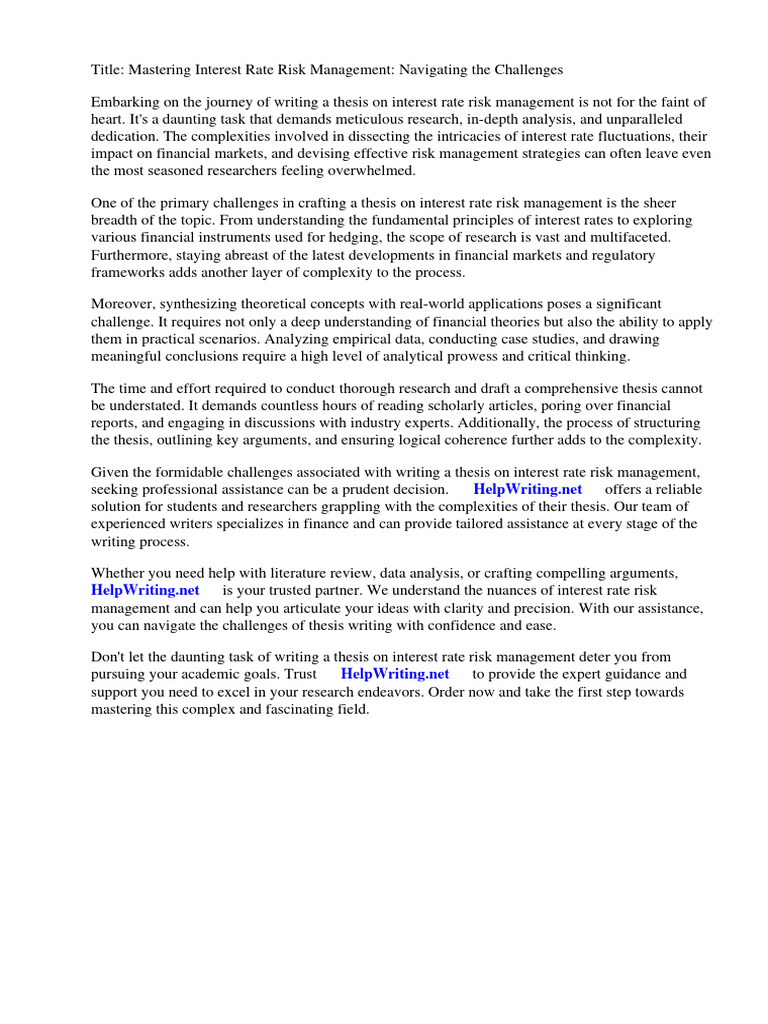 Interest Rate Risk Management Thesis | PDF | Bonds (Finance) | Financial Risk