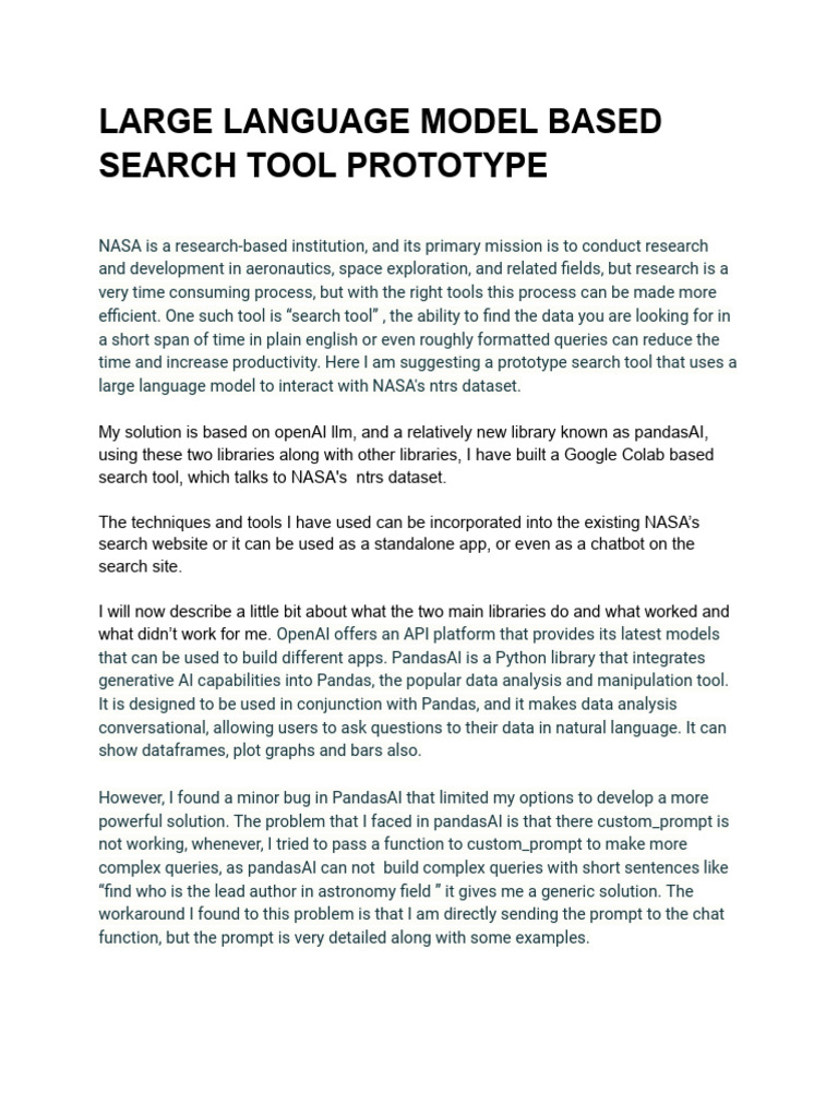 Large Language Model Based Search Tool Prototype | PDF | Nasa | Computer Science