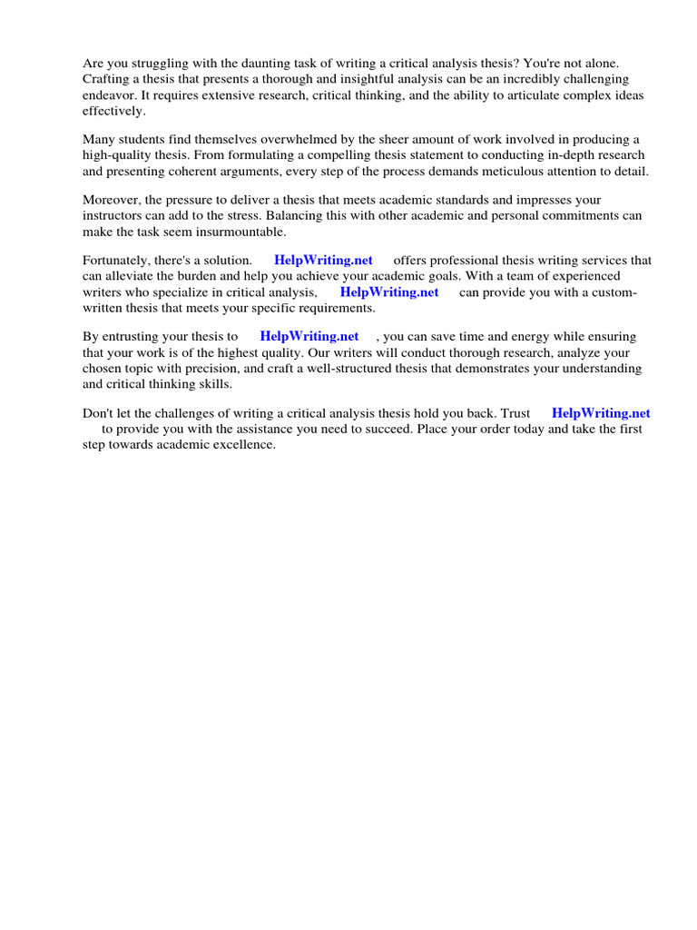 Critical Analysis Thesis Examples | PDF | Essays | Critical Thinking