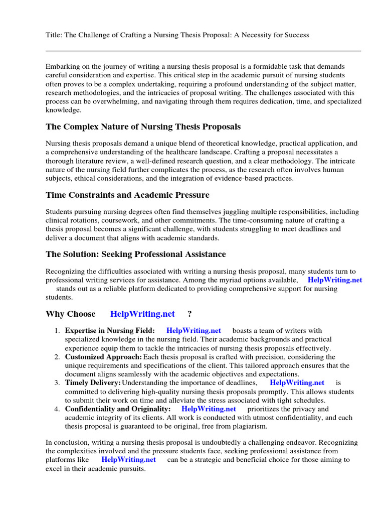 Nursing Thesis Proposal Sample | PDF