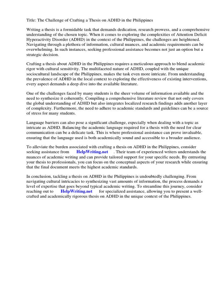 Thesis About Adhd in The Philippines | PDF | Attention Deficit ...