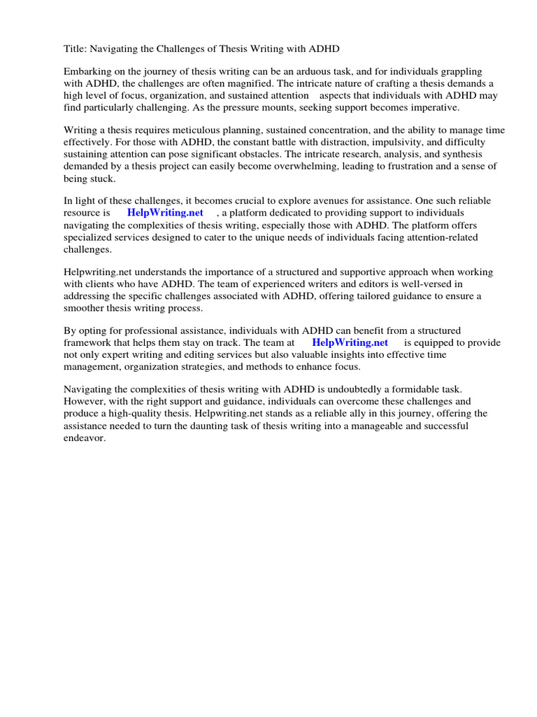 Thesis Writing Adhd | PDF