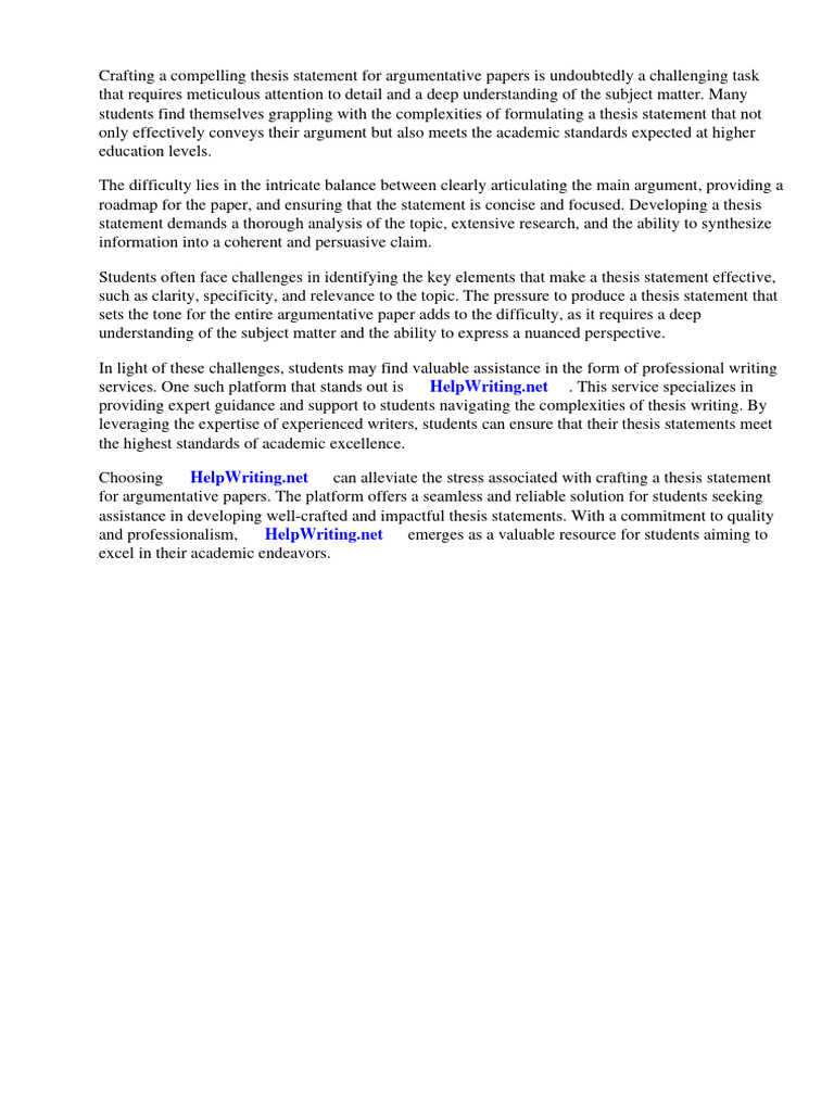 Thesis Statement Examples for Argumentative Papers | PDF | Essays | Thesis