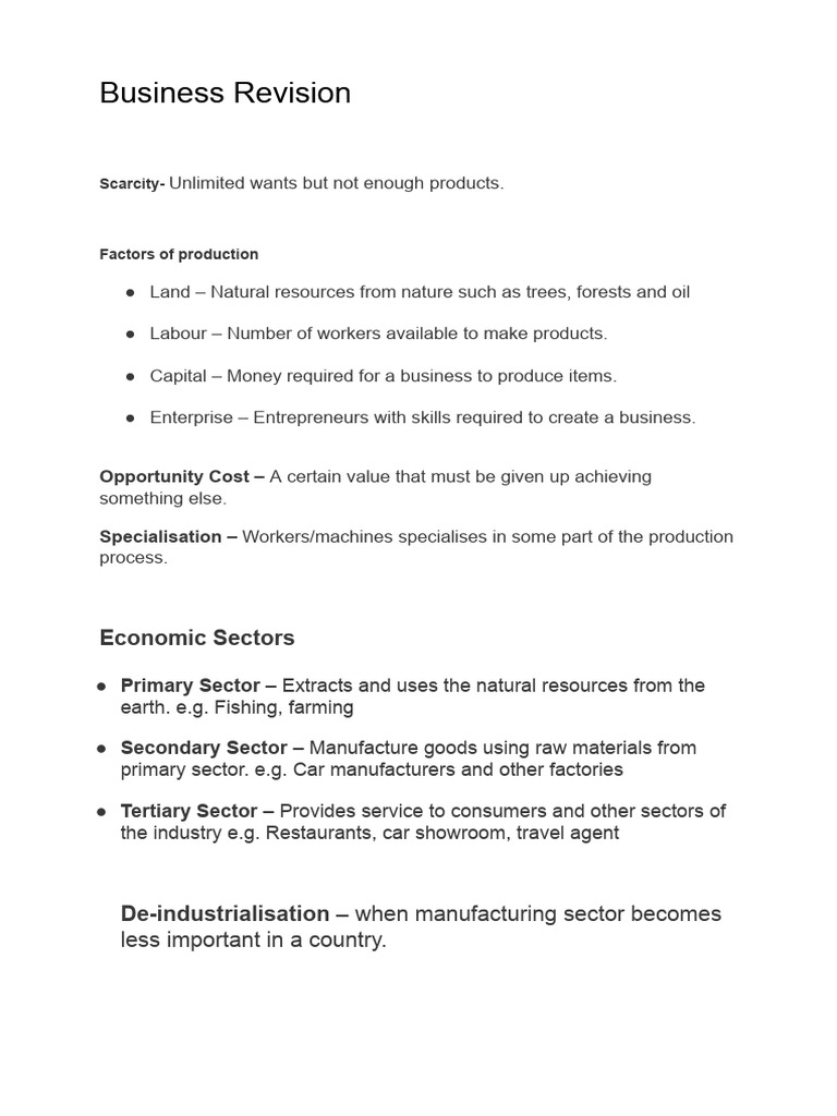 Business Revision Notes | PDF