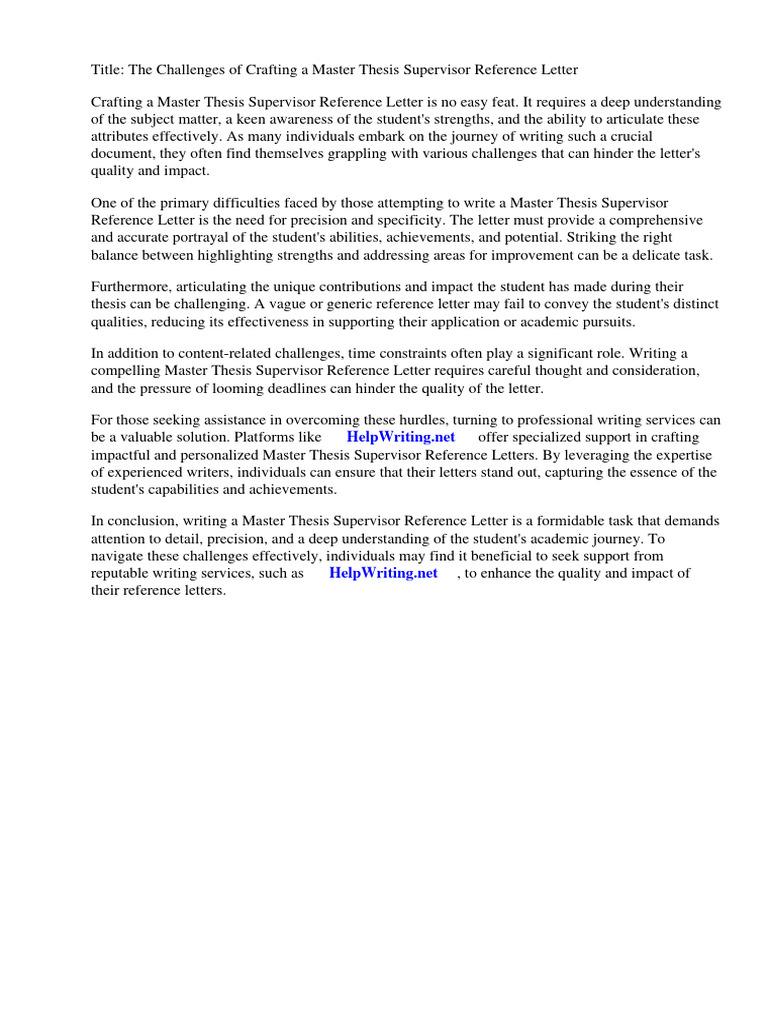 Master Thesis Supervisor Reference Letter | PDF