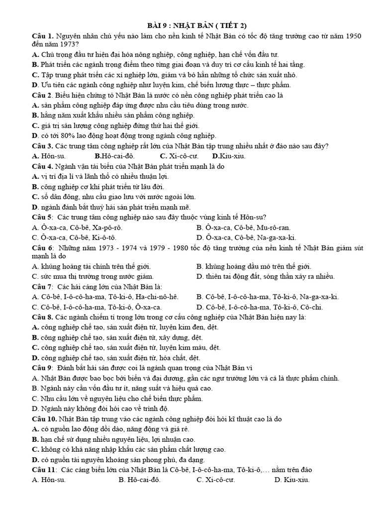 K11 - HK2 - Câu Hỏi Ôn Tập Trắc Nghiệm HK2. | PDF