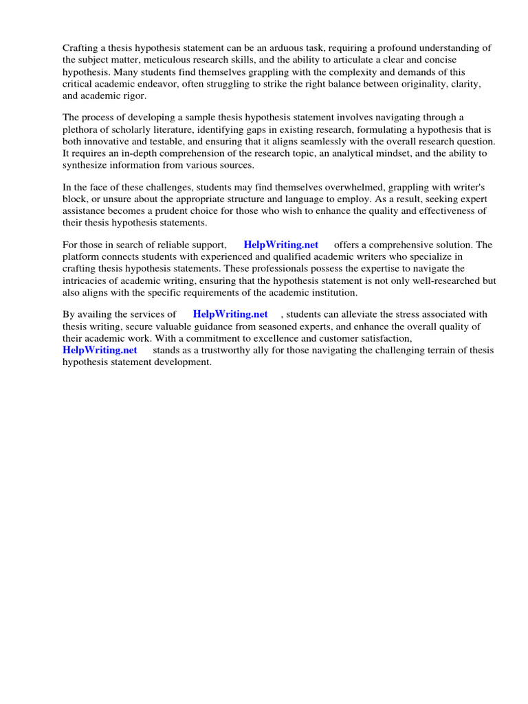 Sample Thesis Hypothesis Statement | PDF | Career & Growth