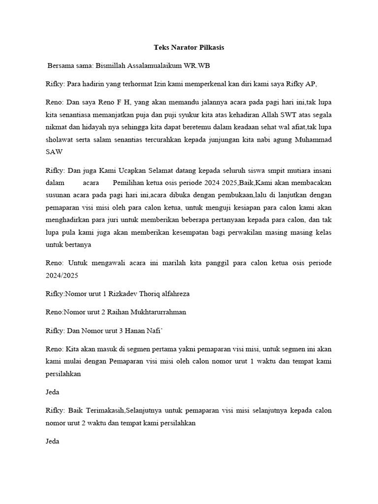 Teks Narator Pilkasis | PDF | Seni & Disiplin Bahasa