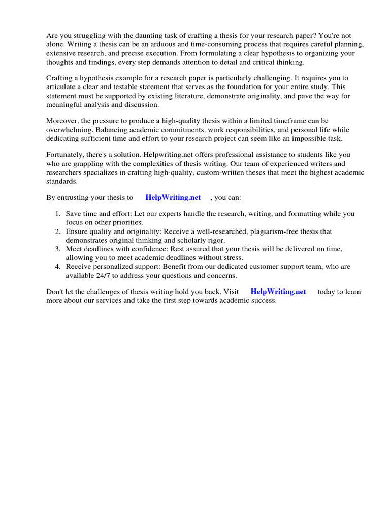 Hypothesis Example in A Research Paper | PDF | Hypothesis | Scientific ...