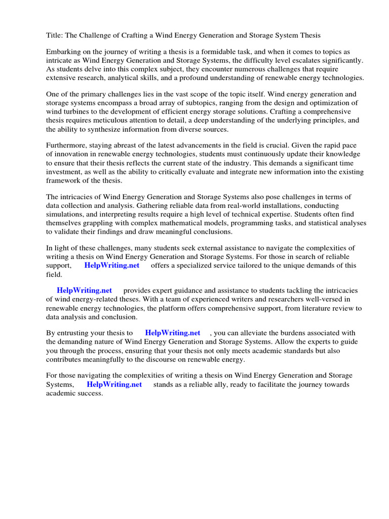 Wind Energy Generation And Storage System Thesis Download Free Pdf Wind Power Solar Power